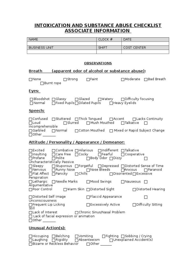 Sub Abuse Checklist | PDF | Self-Improvement | Lifestyle