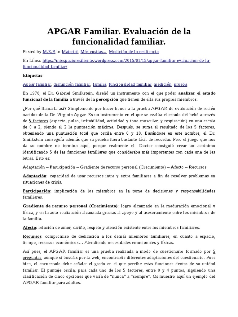 Apgar Familiar | PDF | Cuestionario | Evaluación