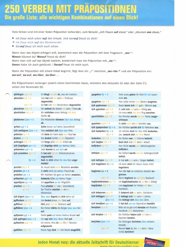 250 Wichtige Verben Mit Präpositionen Liste - Pdftige Verben Mit ...