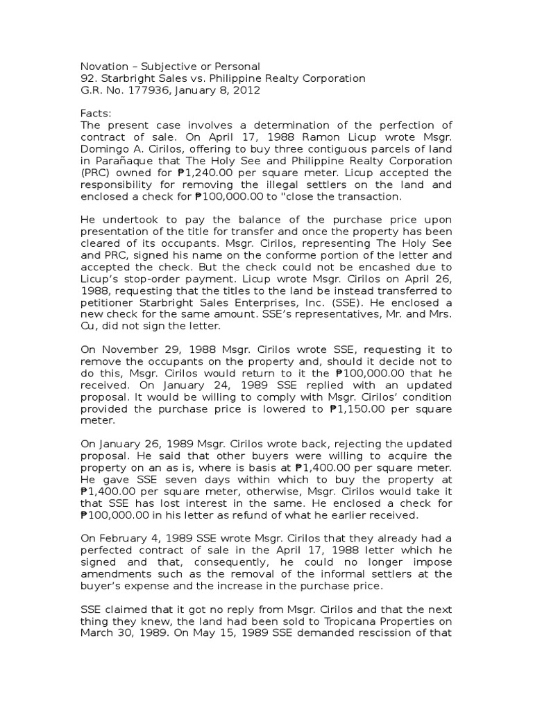 Starbright Sales vs. Philippine Realty Corporation | PDF | Ownership ...