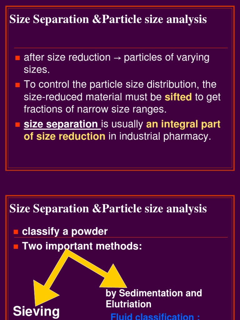Lecture 4 SIZE Separation 2015 | PDF | Particle Size Distribution ...