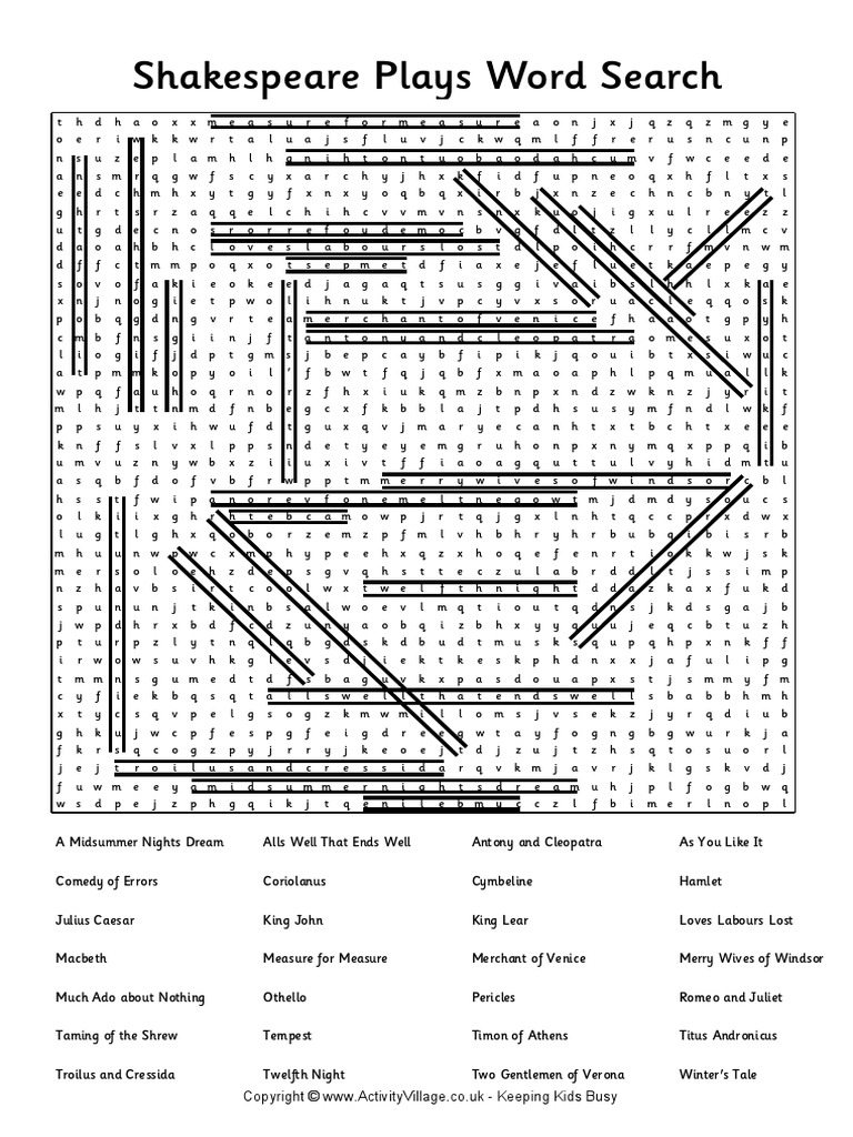 Romeo And Juliet Word Search