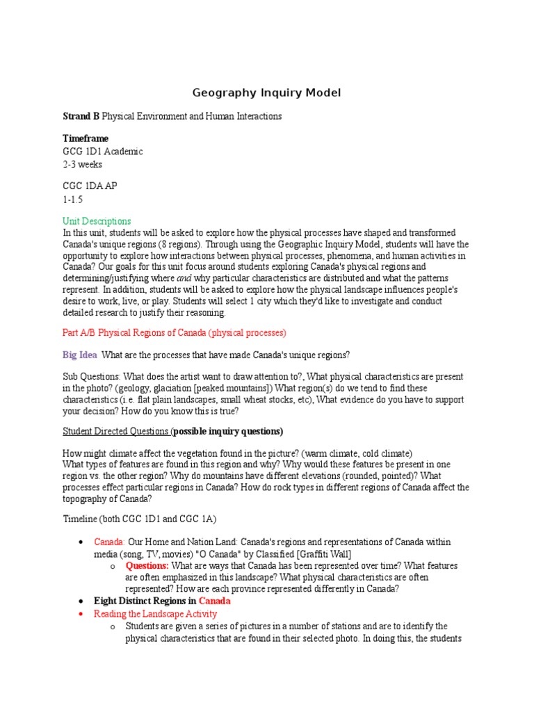 CGC 1d1 Inquiry Unit Plan | PDF | Geography | Natural Environment