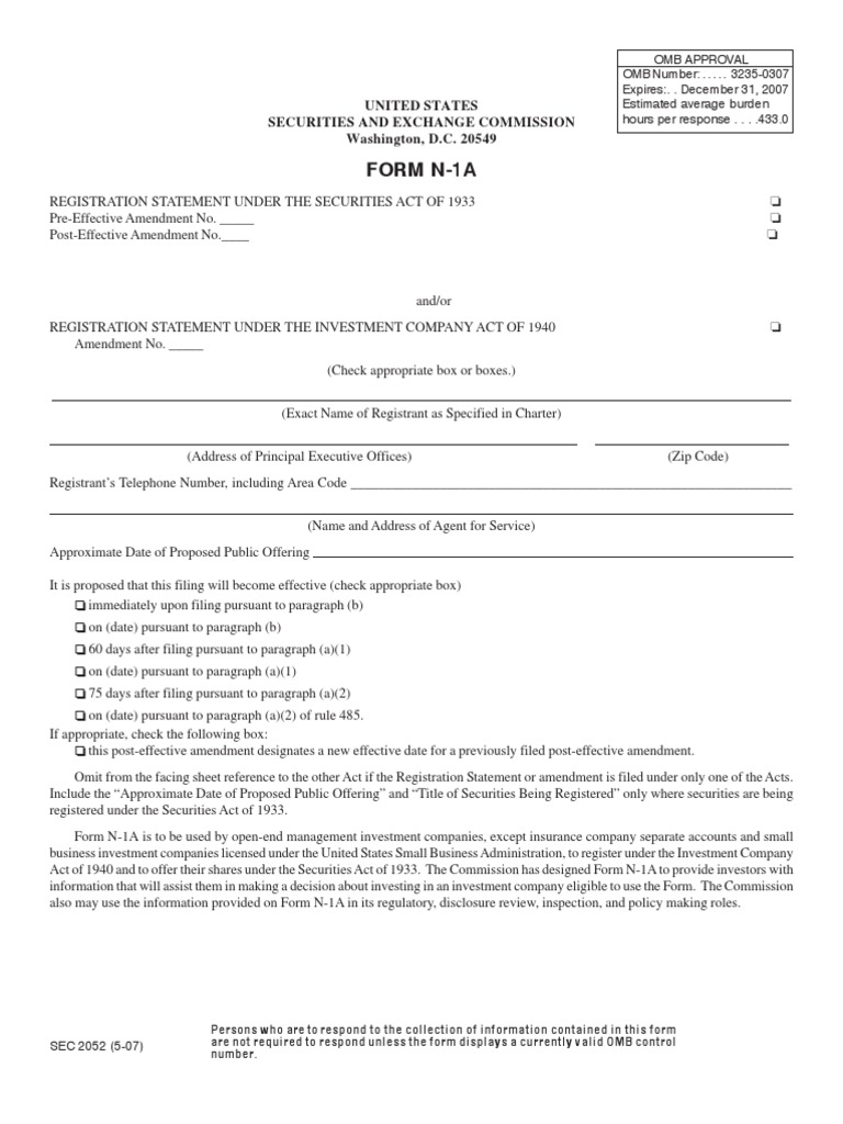 Securities and Exchange Commission (SEC) - Formn-1a | PDF | Securities ...