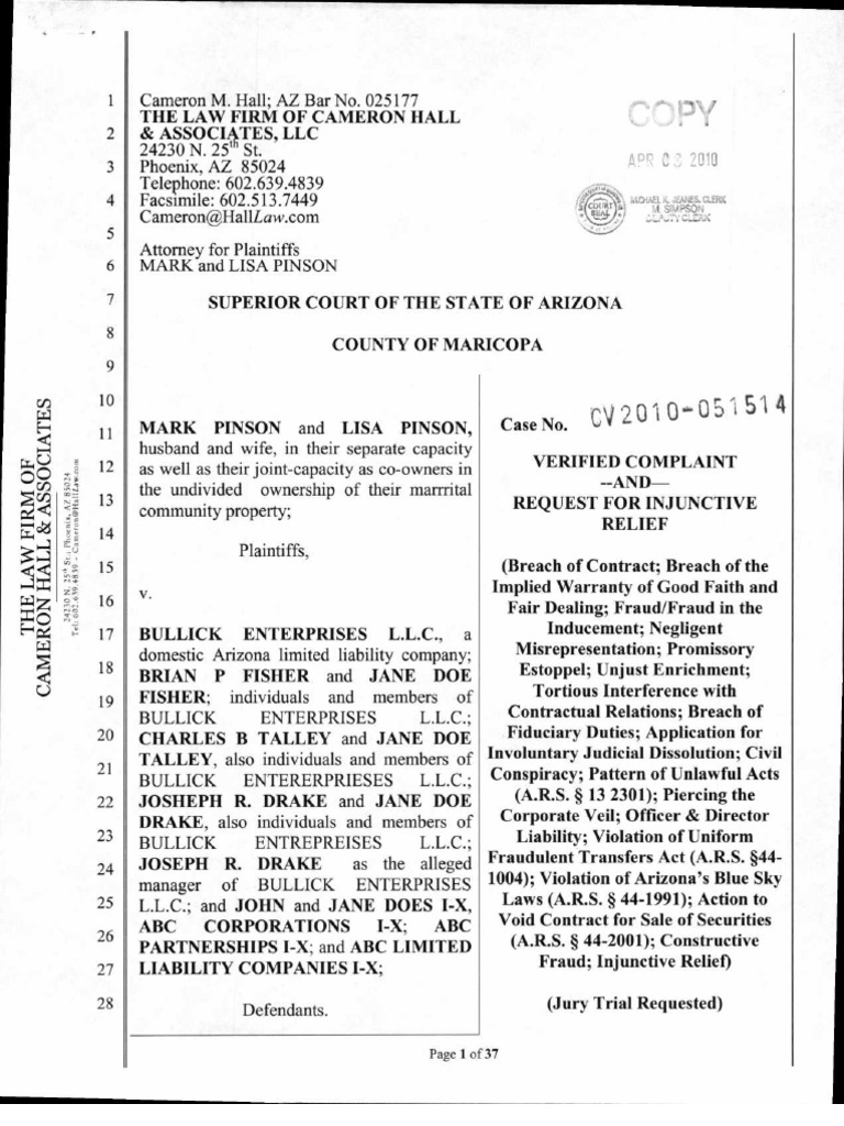 Verified Complaint for Injunctive Relief | PDF | Limited Liability ...