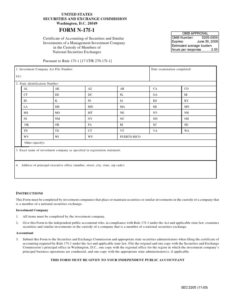 SEC Form N-17f-1: Investment Company Accounting | PDF | U.S. Securities ...