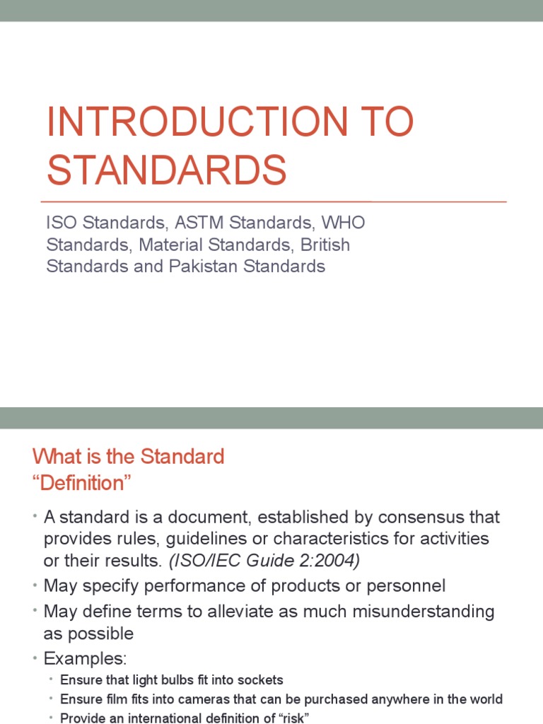 Introduction To Standards Pdf Standards Organization Standardization