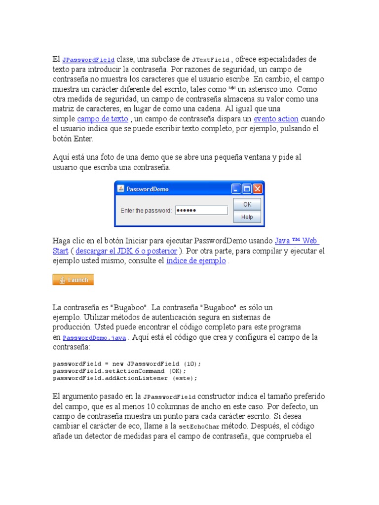 JPasswordField Java | PDF | Contraseña | Java (lenguaje de programación)