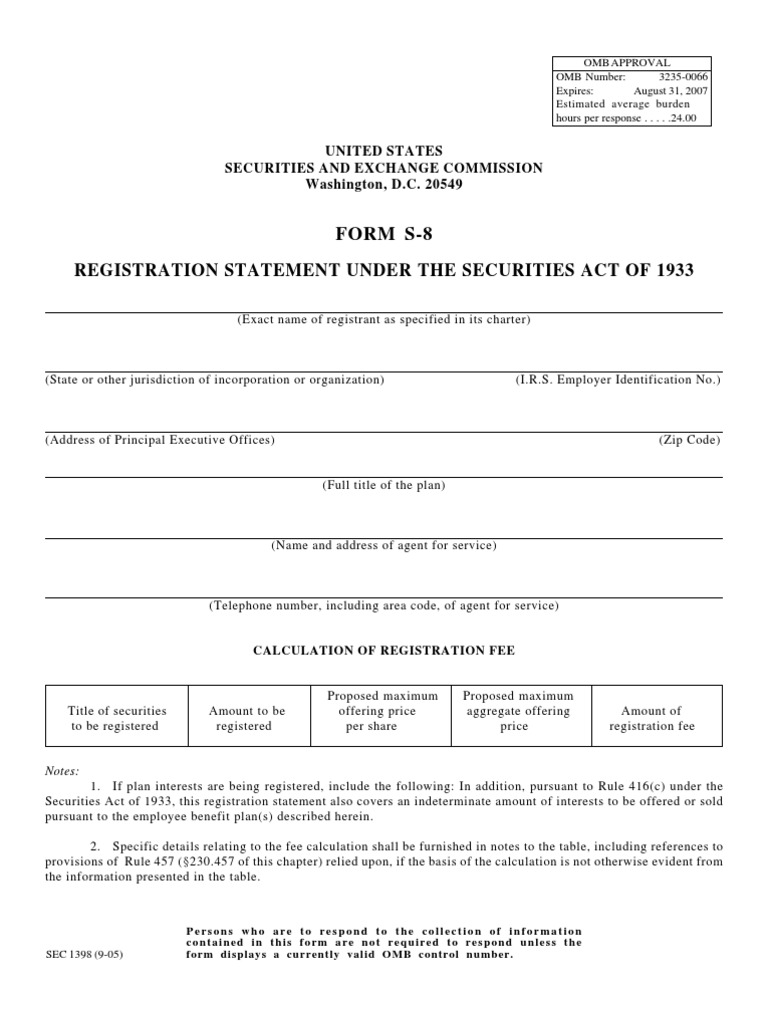 Securities and Exchange Commission (SEC) - Forms-8 | PDF | Regulation S ...