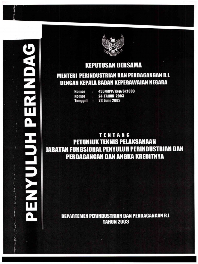 Keputusan Bersama Menteri Perindustrian Dan Perdagangan RI Dengan Kepala Badan Kepegawaian ...