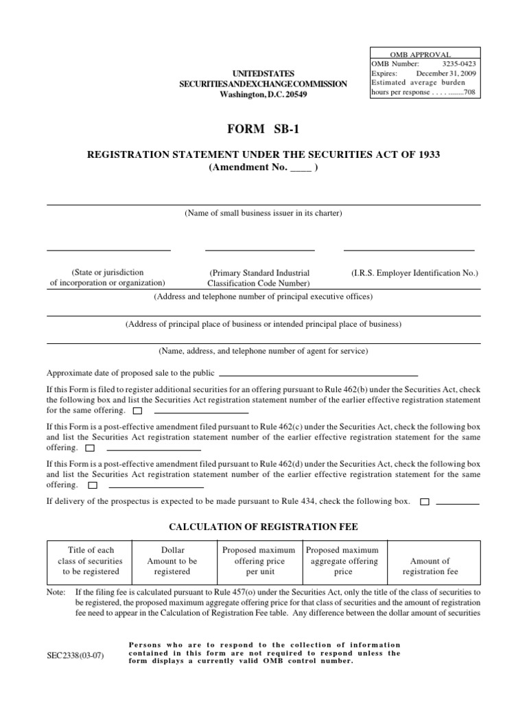 Securities and Exchange Commission (SEC) - Formsb-1 | PDF | Securities Act Of 1933 | Underwriting