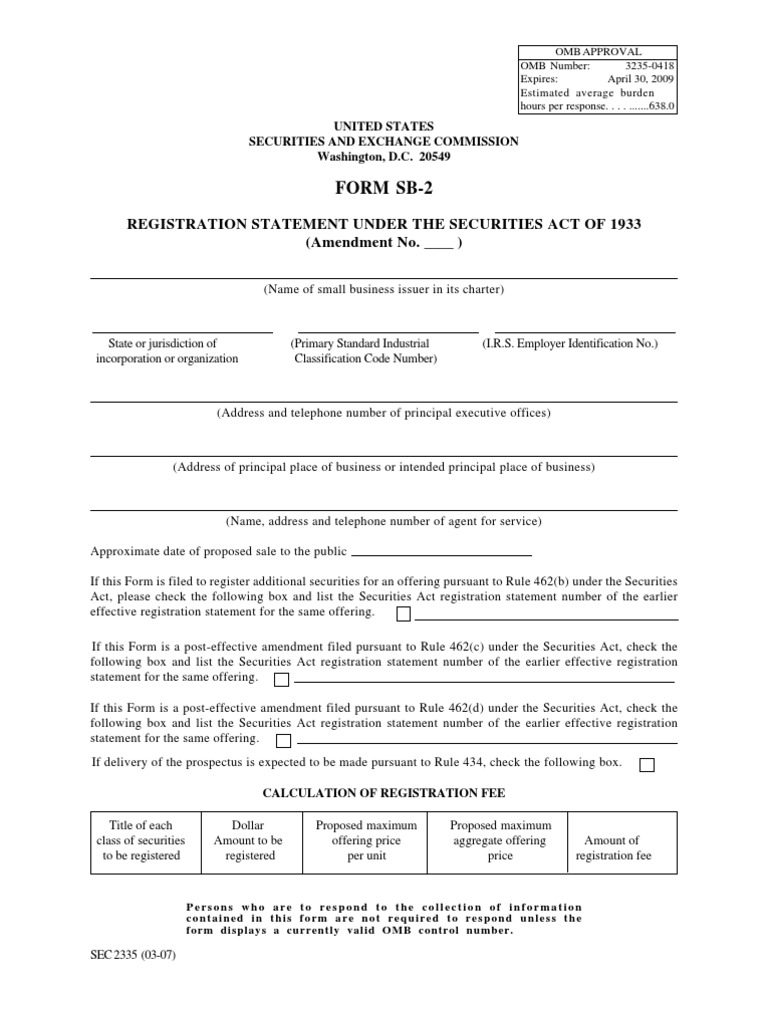 Securities and Exchange Commission (SEC) - Formsb-2 | PDF | Securities ...