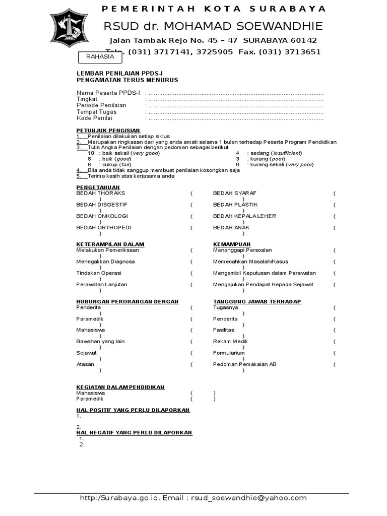 Form Penilaian Ppds Bedah | PDF
