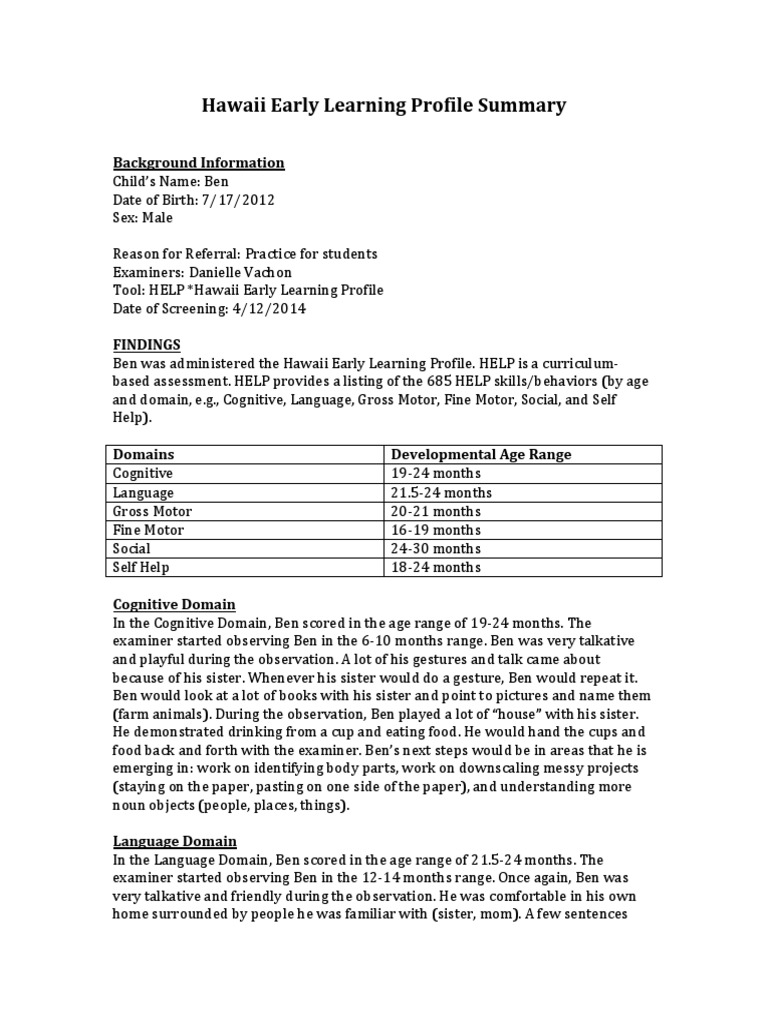 Hawaii Early Learning Profile Summary | PDF | Neuroscience | Learning