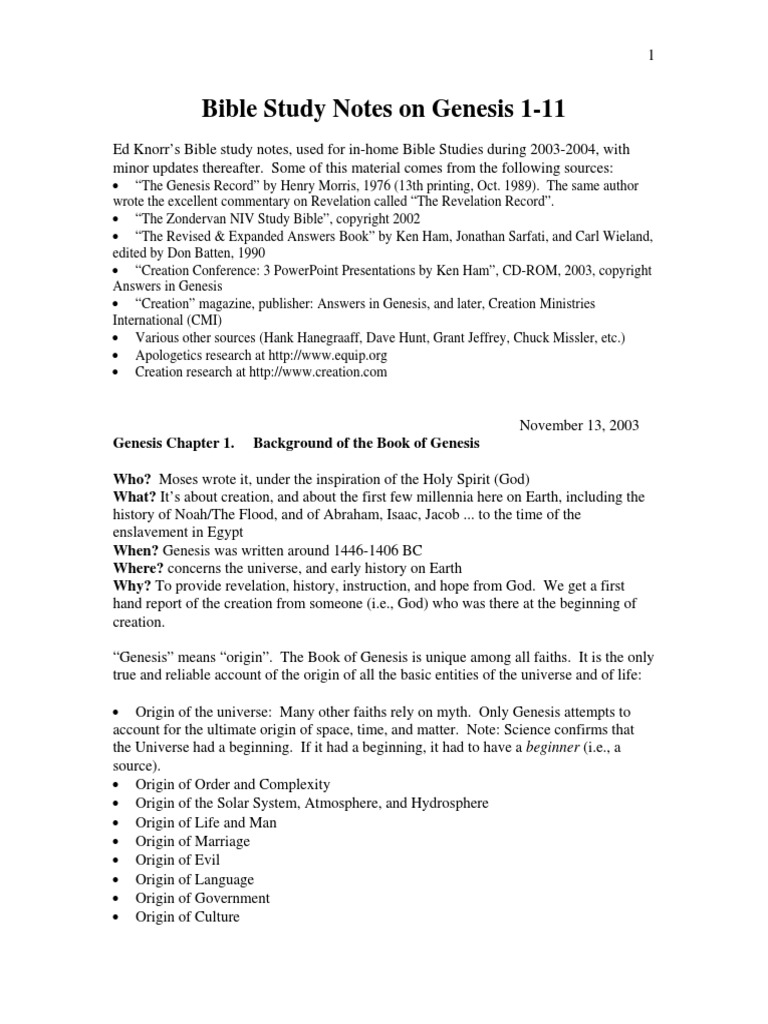 Bible Study Notes On Genesis 1-11 | PDF | Cain And Abel | Christianity