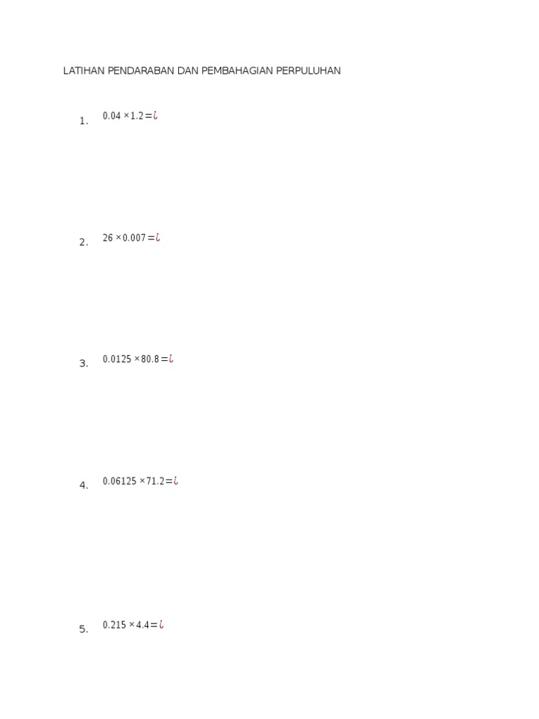 Latihan Pendaraban Dan Pembahagian Perpuluhan THN 5 | PDF