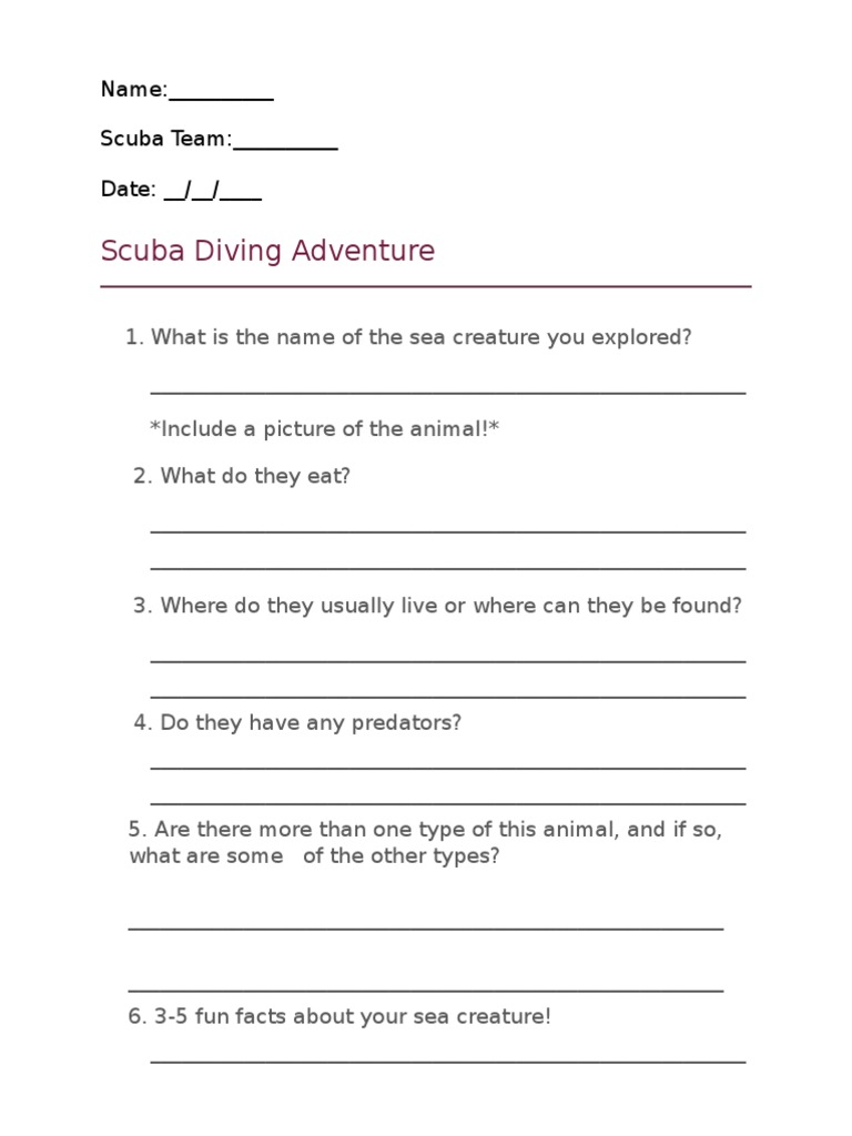 Scuba Diving Adventure WKST | PDF