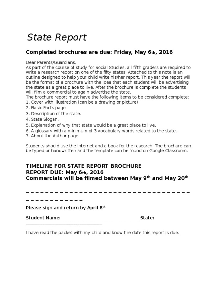 Fifth Grade State Report Guidelines | PDF | Social Science