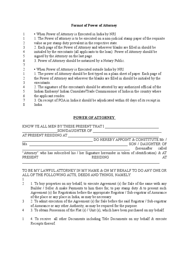 52 Formats of Power of Attorney | PDF | Power Of Attorney | Deed