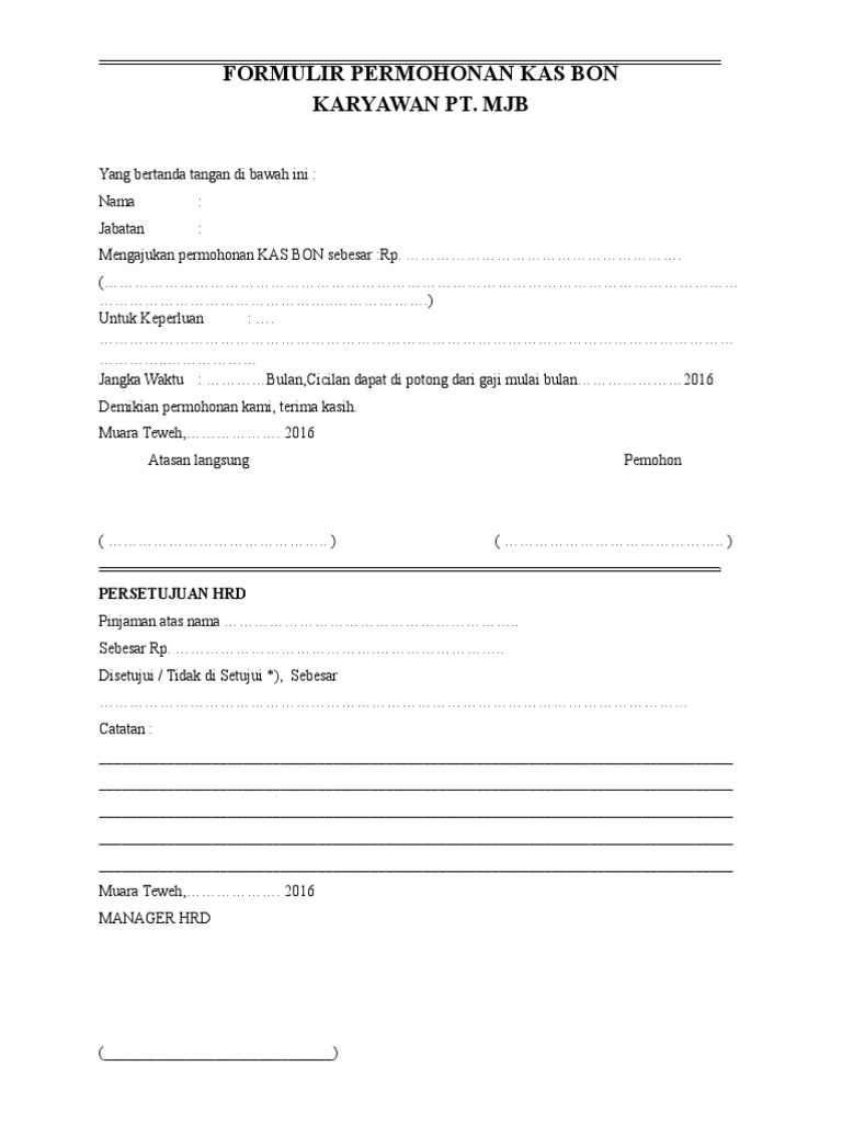 'Dokumen - Tips Formulir Permohonan Kas Bon | PDF