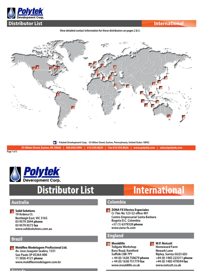 Polytek Development Corp. International Distributor Network - Contact Details for 30 ...