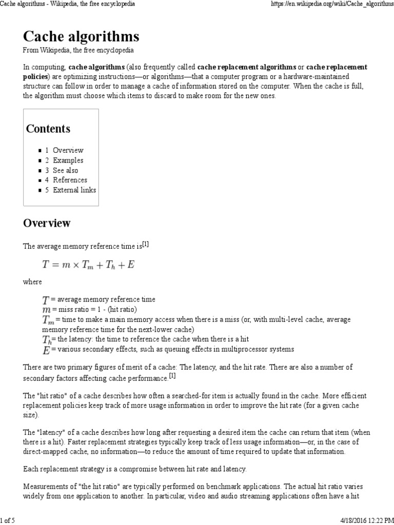 Cache Algorithms: From Wikipedia, The Free Encyclopedia | PDF | Data | Cache (Computing)