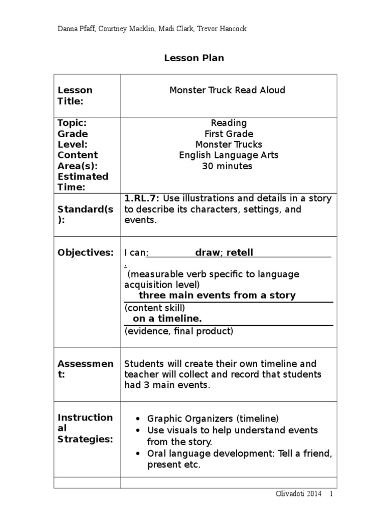 First Grade Monster Truck Read Aloud | PDF | Language Arts & Discipline
