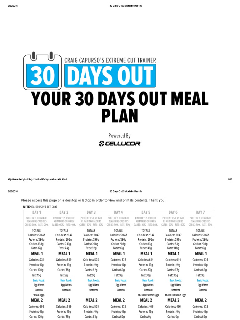 30 Days Out Calculator Results | PDF | Egg White | Egg As Food