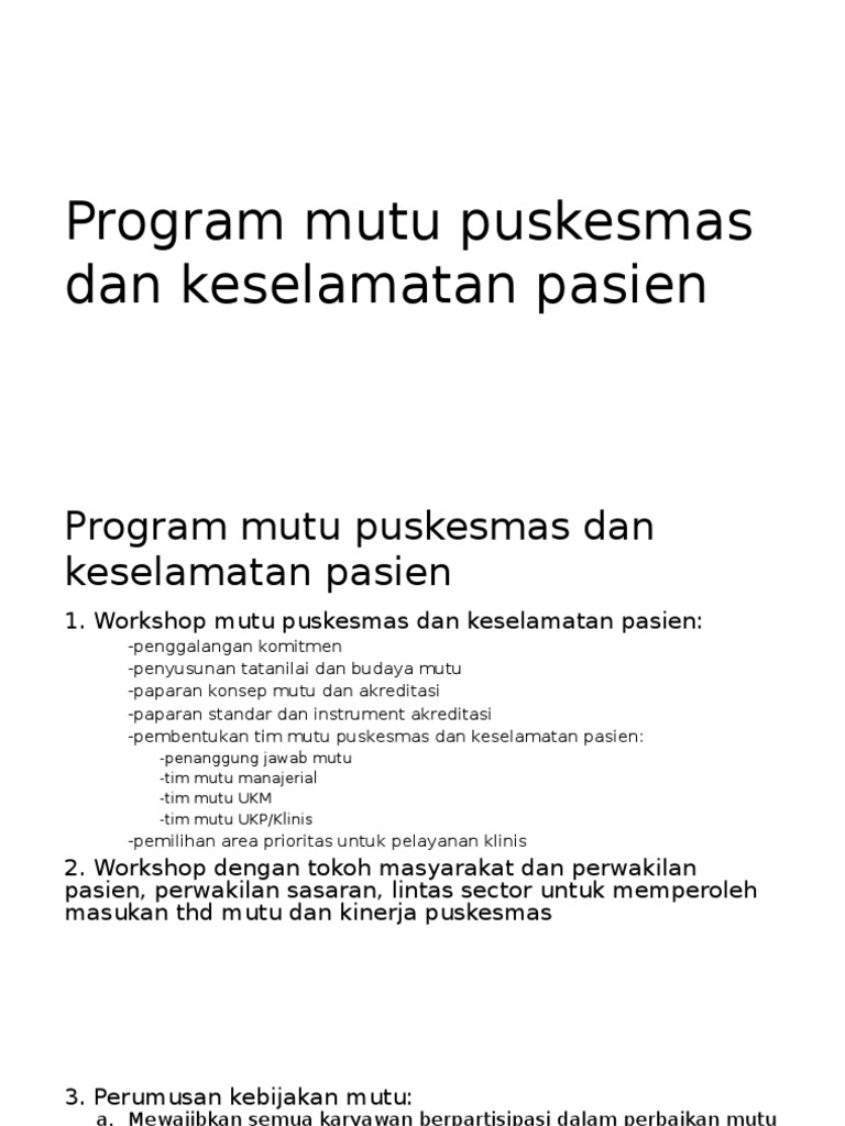 Contoh Program Mutu Puskesmas Dan Keselamatan Pasien | PDF