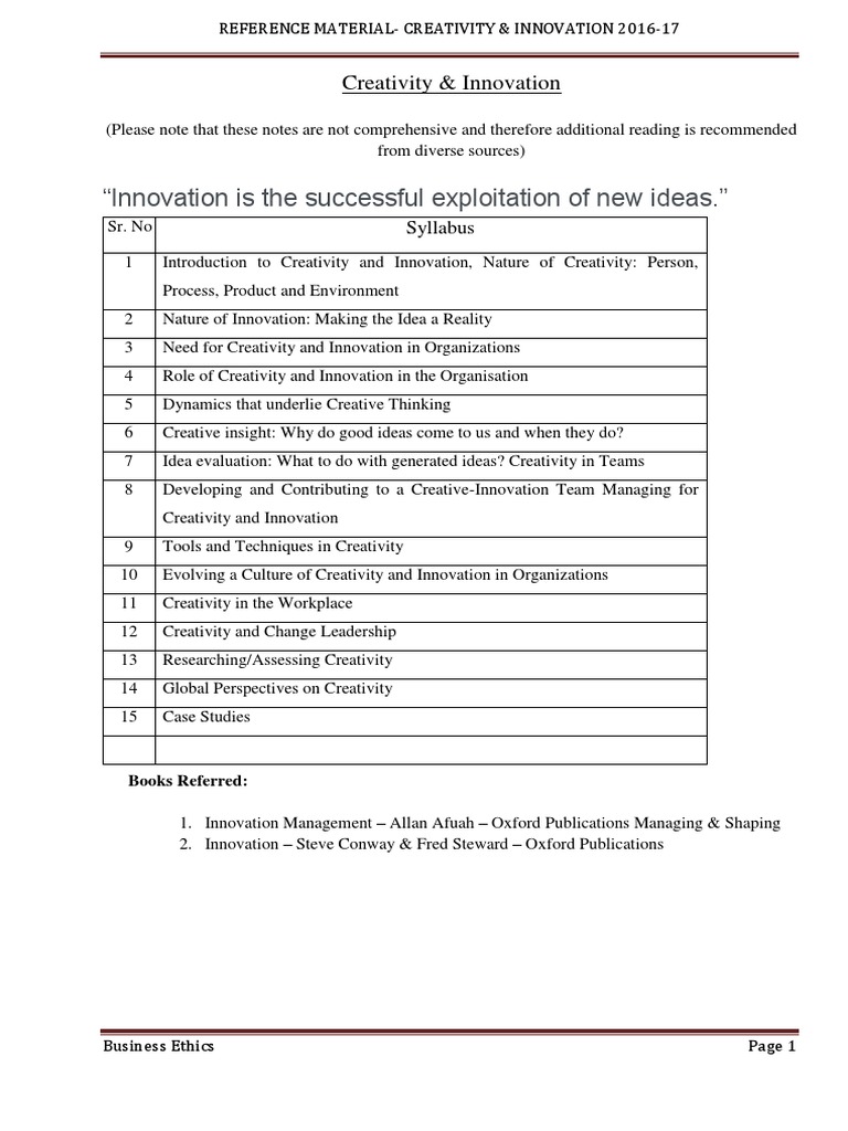Creativity & Innovation Notes - IV - Sem - 2016 PDF | PDF | Innovation ...