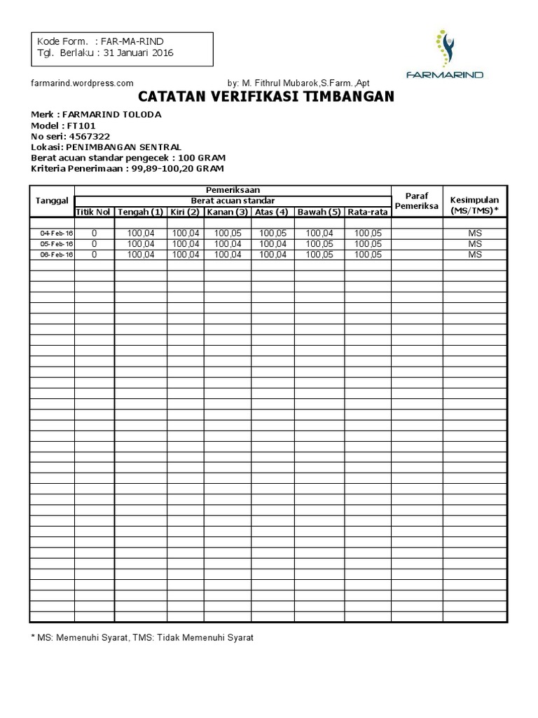 Catatan Verifikasi Timbangan | PDF