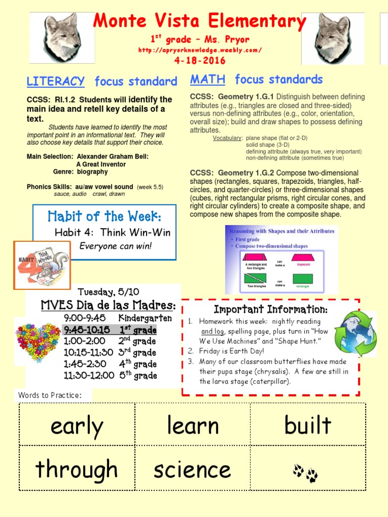 1st Grade Weekly Homework & Activities | PDF | Science & Mathematics