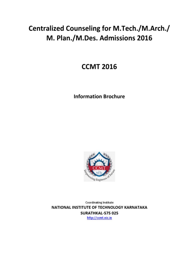 CCMT 2016 Info Brochure | PDF | University And College Admission ...