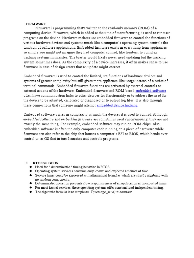 Firmware and DIfference Between RTOS and GPOS | PDF