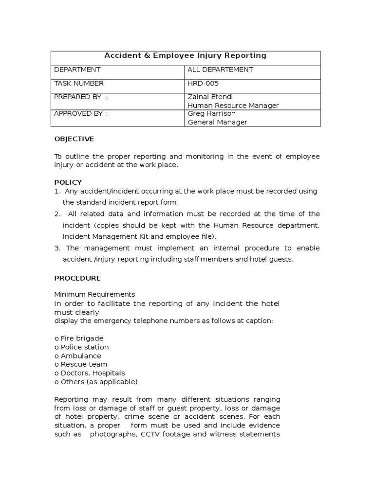 5 - SOP - Accident and Employee Injury Reporting | PDF