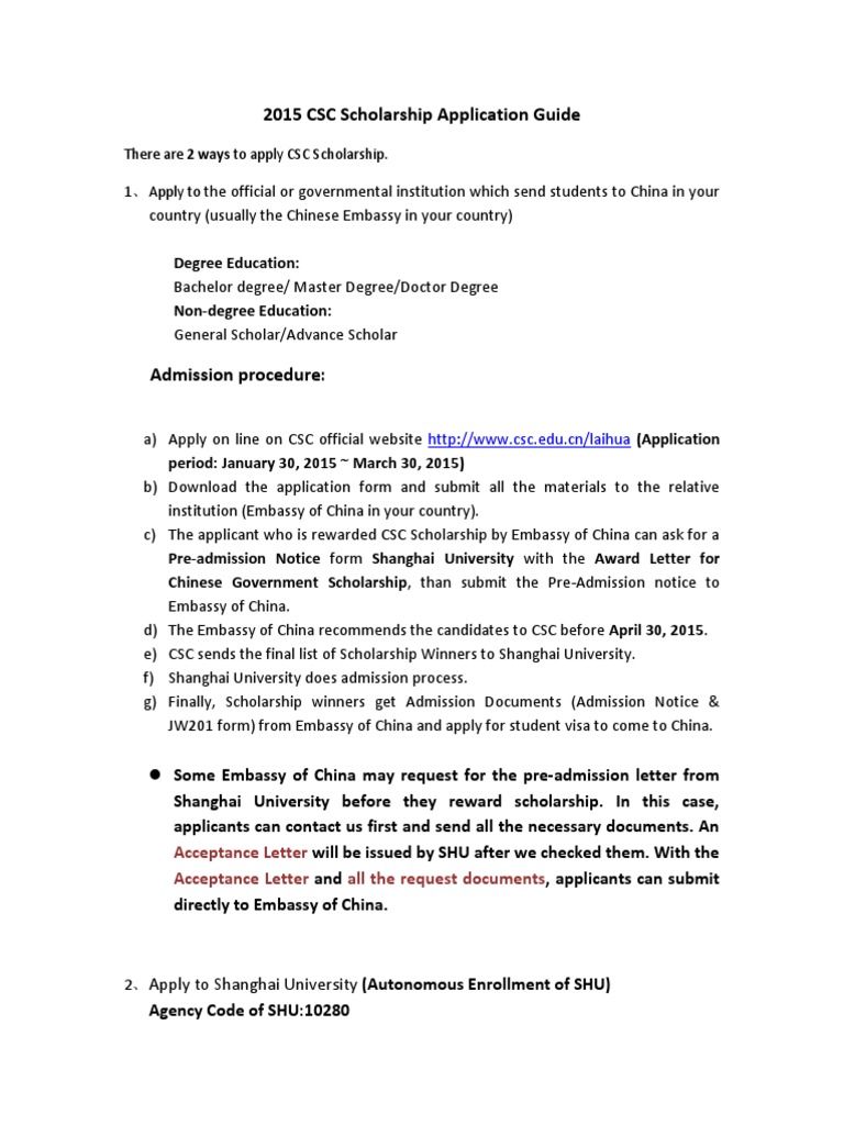 2015 CSC Scholarship Application Guide | Academic Degree | University ...