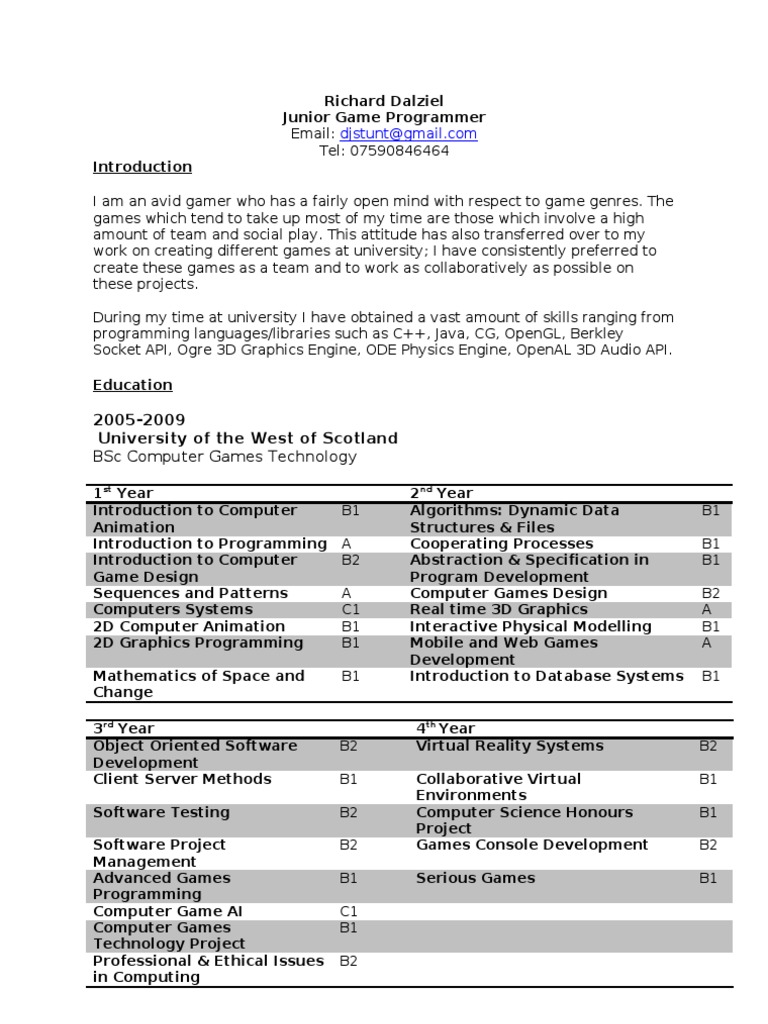 2005-2009 University of The West of Scotland: BSC Computer Games ...