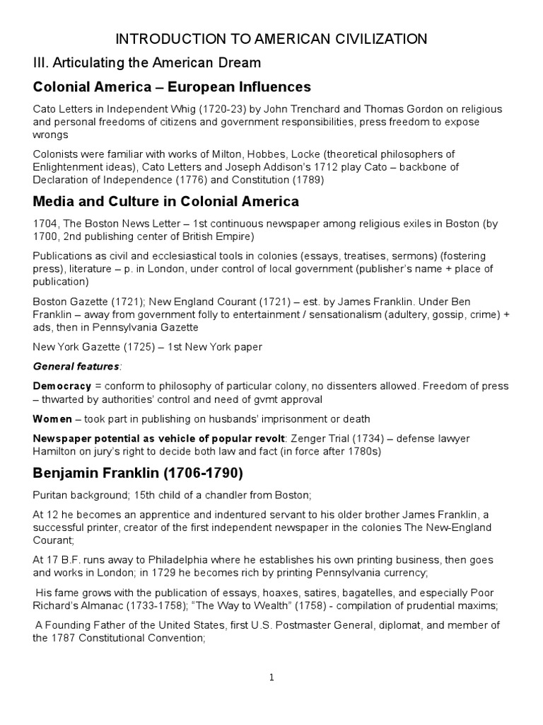 Colonial America - European Influences: Introduction To American ...