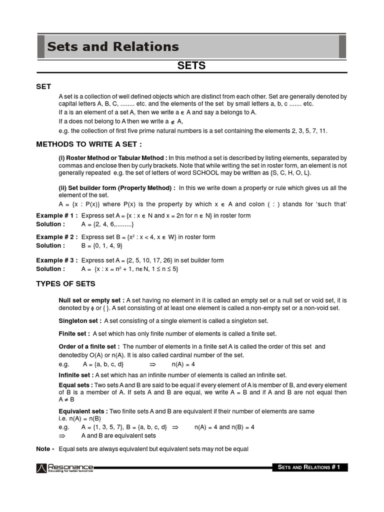 Sets Relations | PDF | Set (Mathematics) | Empty Set