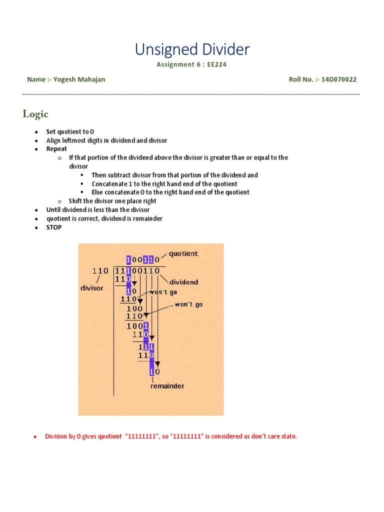 8-Bit Divider RTL Model Documentation | PDF | Division (Mathematics ...