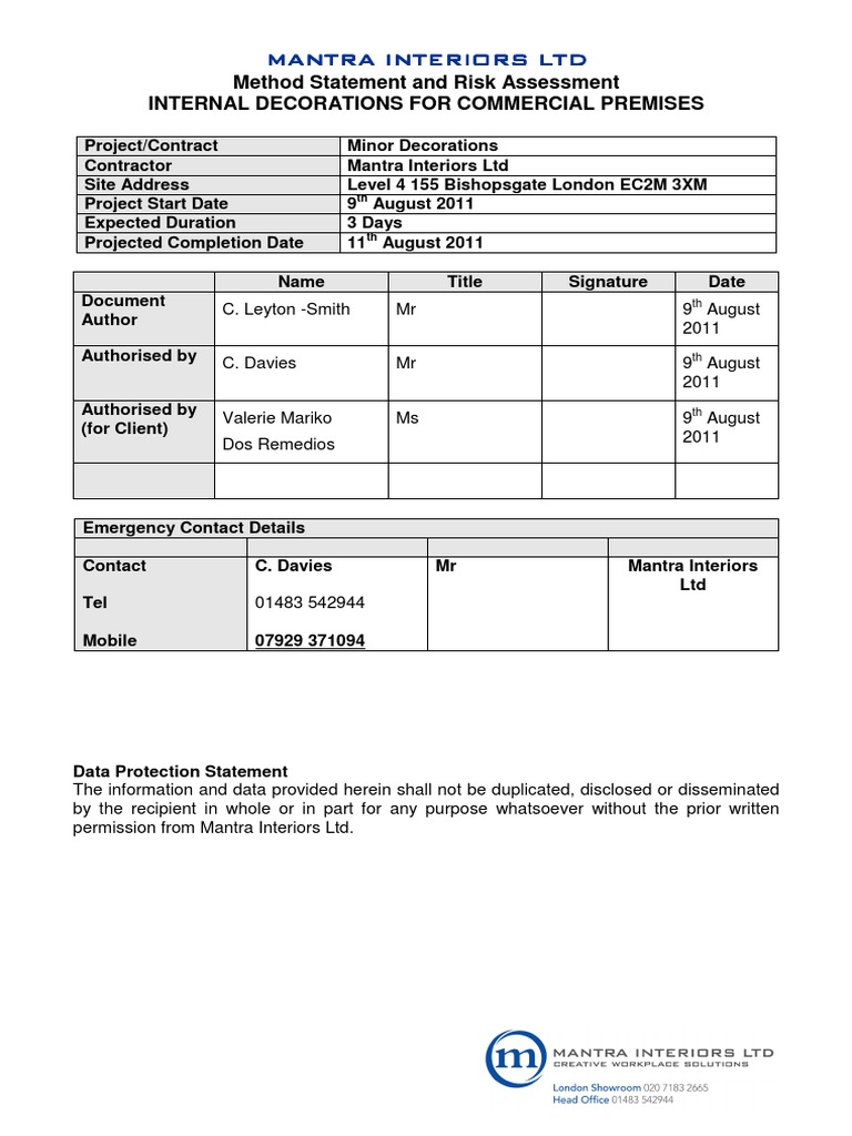 Interior Decorating Method Statement | Personal Protective Equipment ...