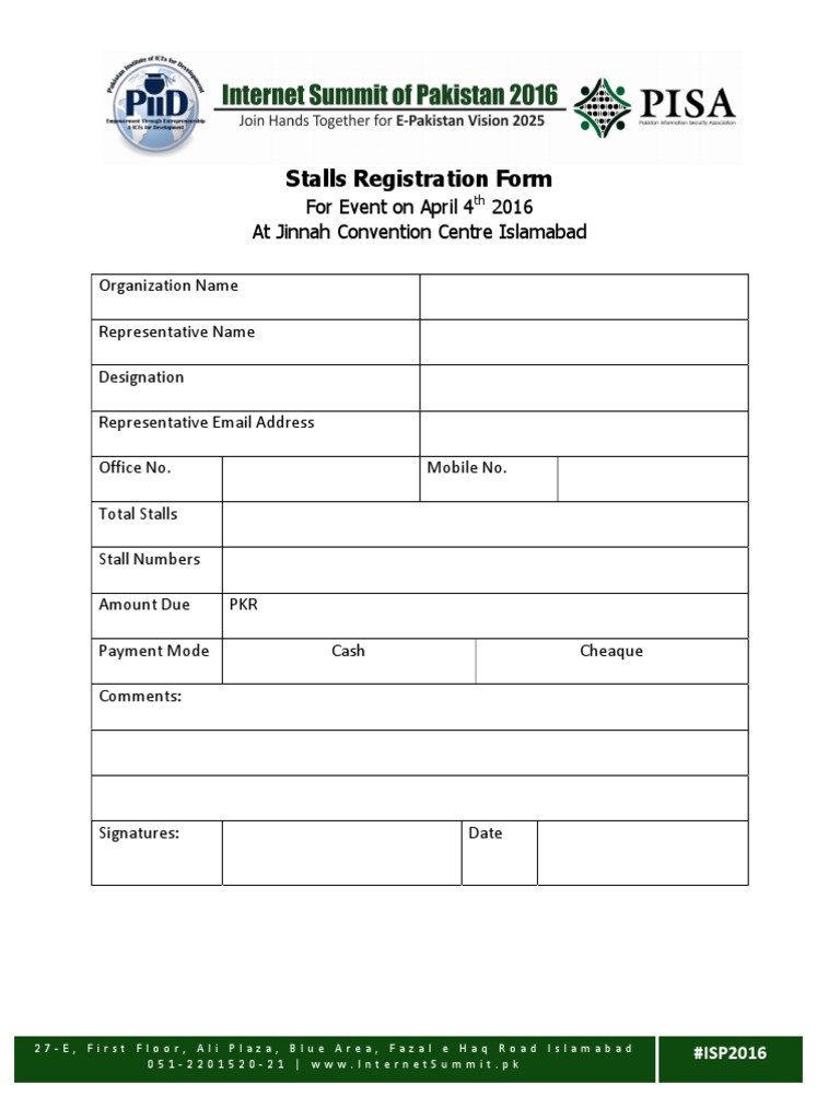 ISP 2016 Stalls Registration Form | PDF