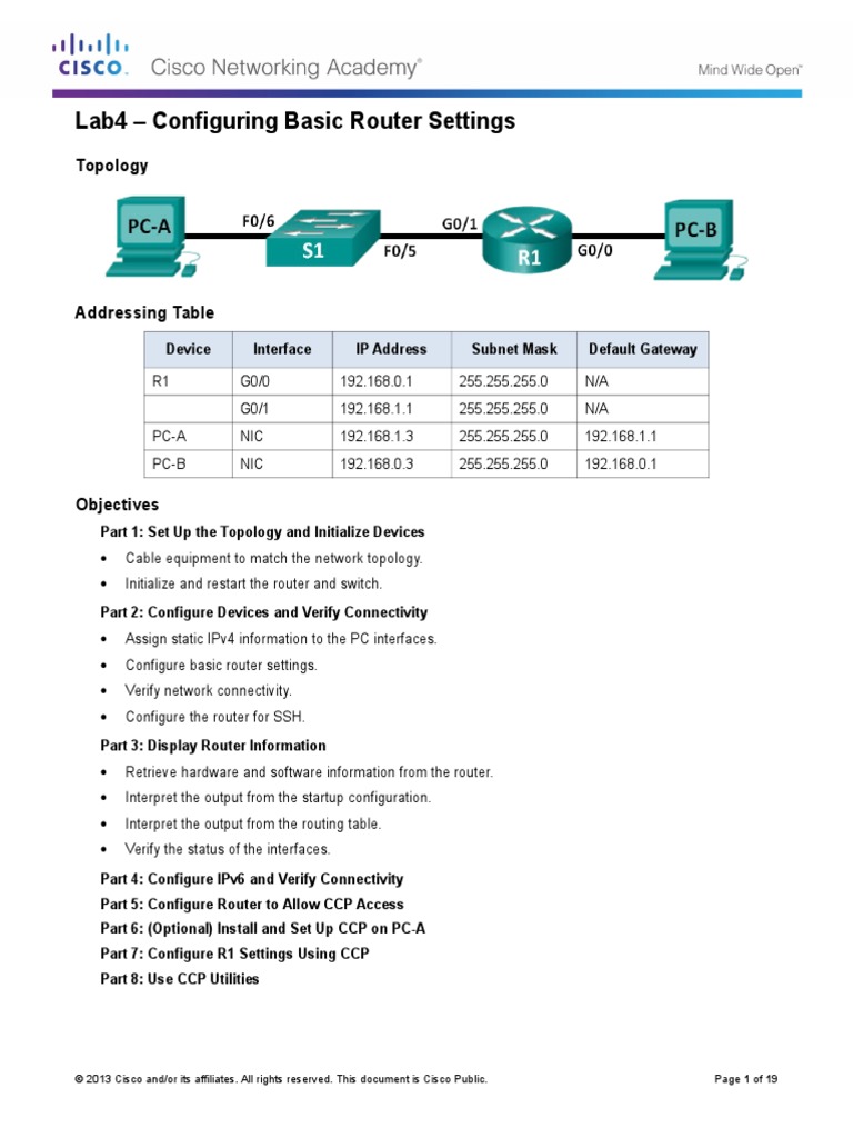 Lab4-4.1.4.6 - Configuring Basic Router Settings | PDF | I Pv6 | Ip Address