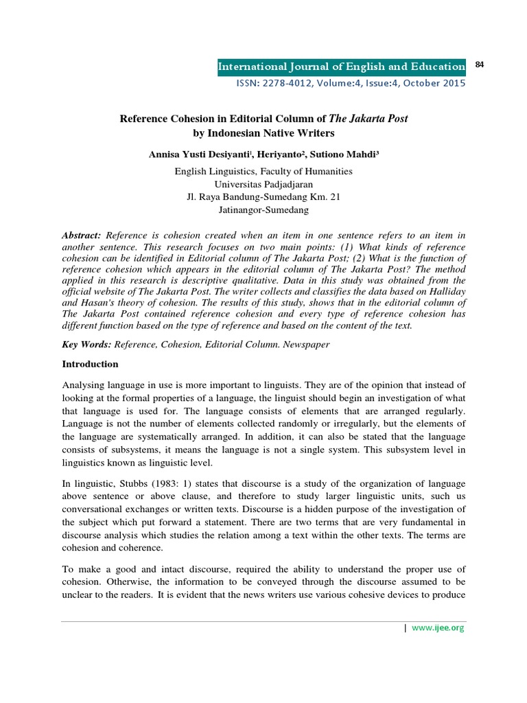Reference Cohesion in Editorial Column of The Jakarta Post by ...