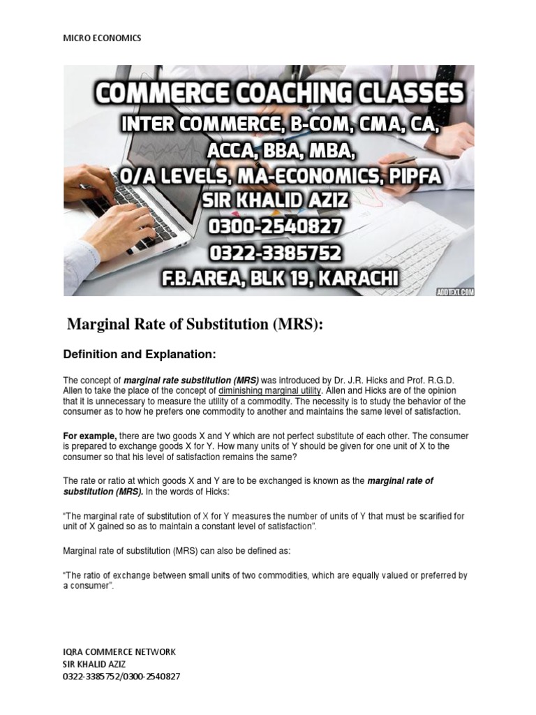 Marginal Rate of Substitution | PDF | Utility | Economic Theories