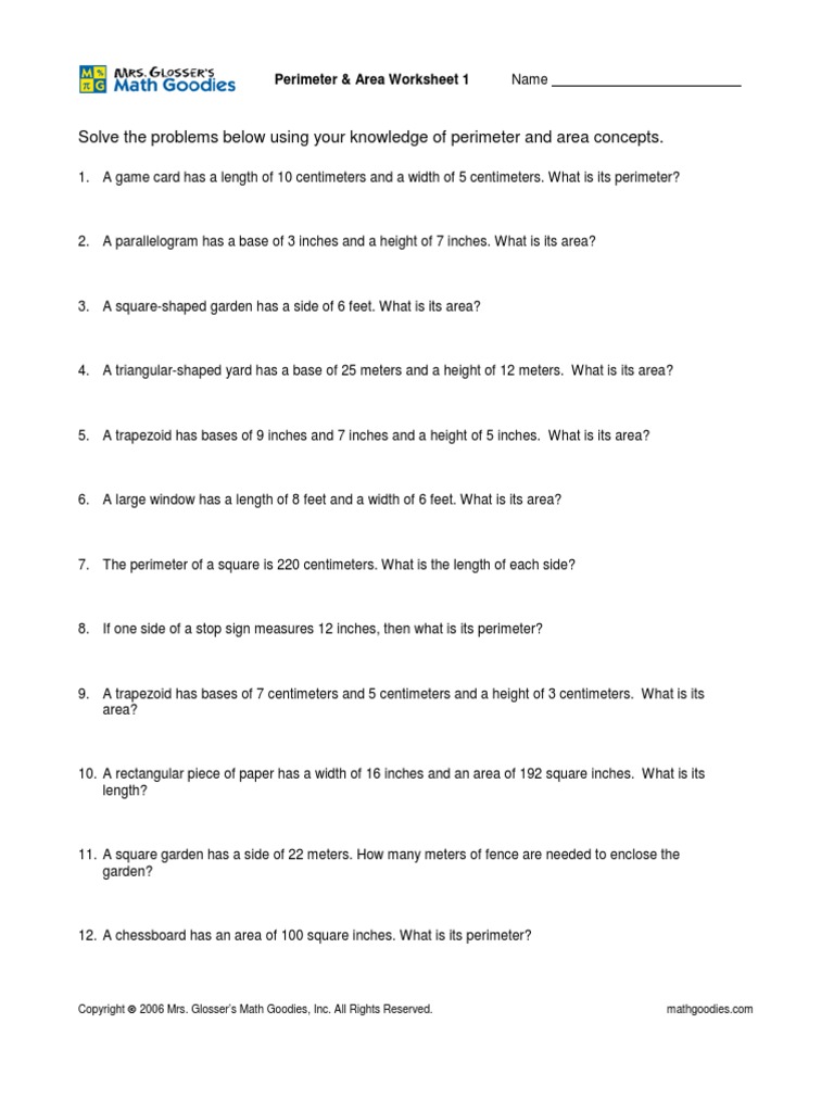 Area and Perimeter Word Problem | PDF