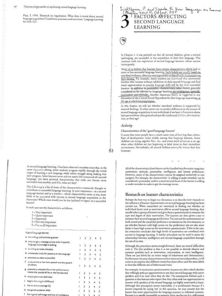 How Languages Are Learned (Oxford) - Chapter 3: Factors Affecting ... How Languages Are Learned (Oxford) - Chapter 3: Factors Affecting ...