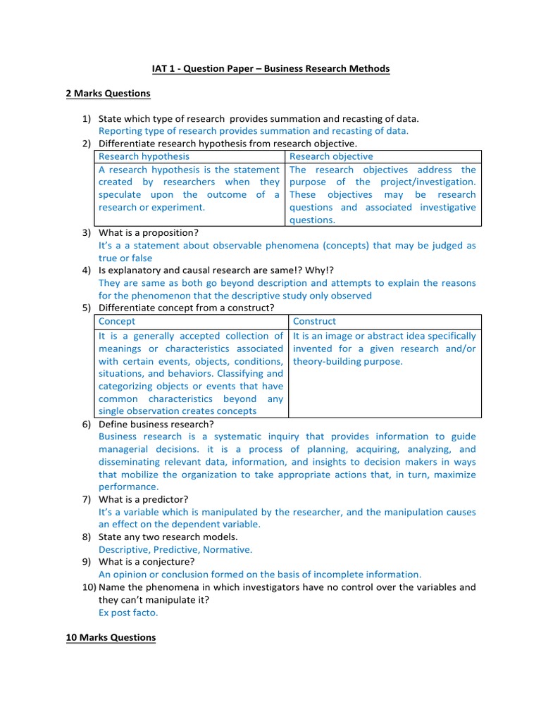 Sample Question Paper For Business Research Methods | PDF | Data ...