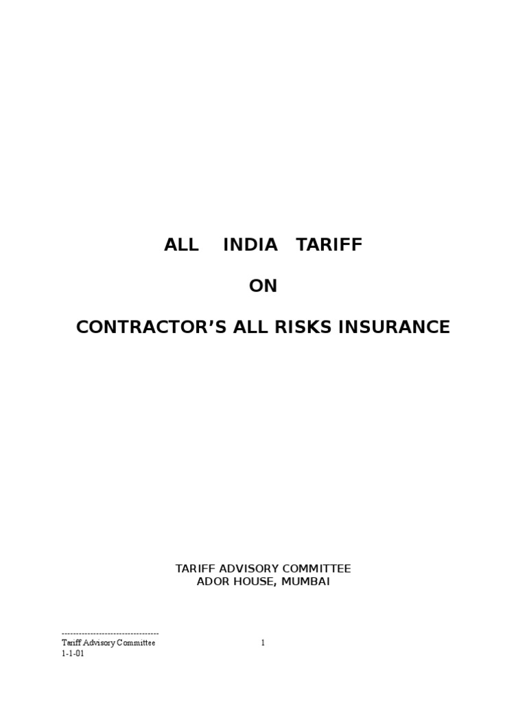 Tariff For Contractor All Risks Insurance | PDF | Liability Insurance ...
