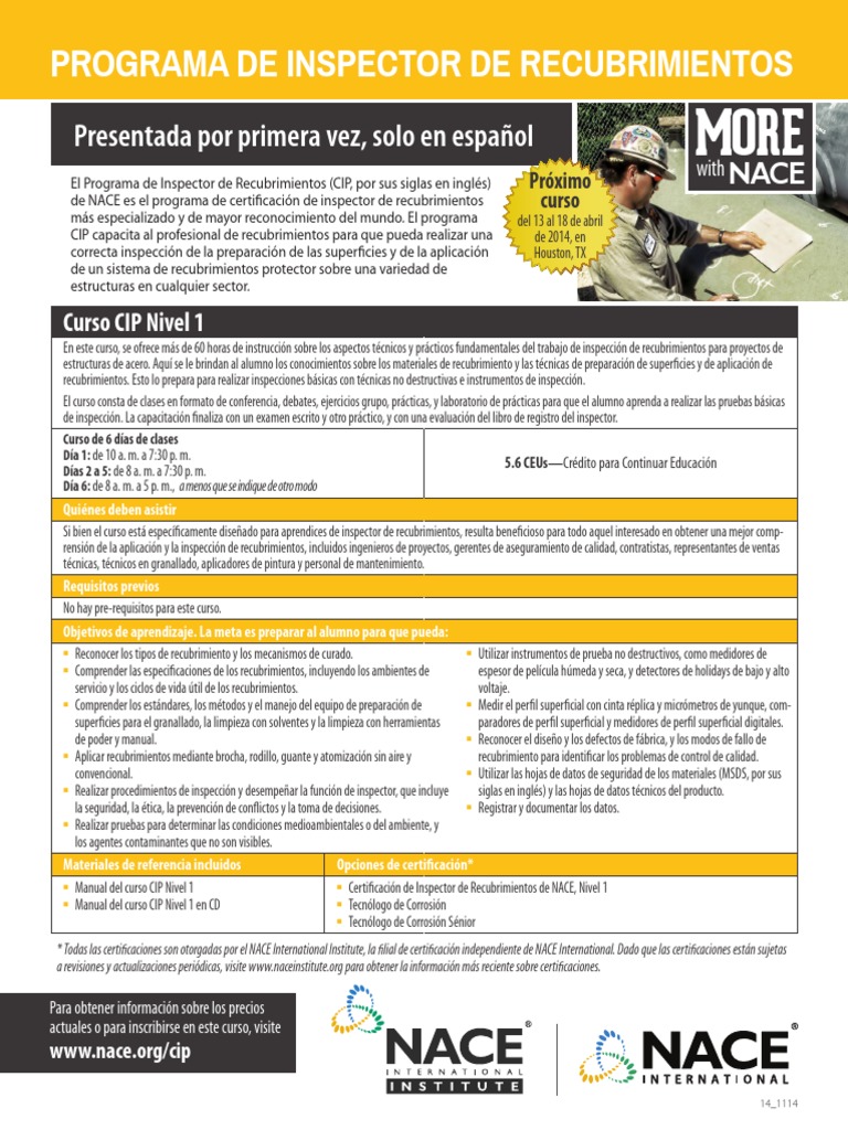 CIP Level 1 Spanish Flyer | PDF | Revestimiento | Calidad (comercial)